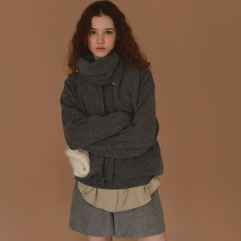 Wool Muffler Knit SET_[Grey] - 하고(HAGO)