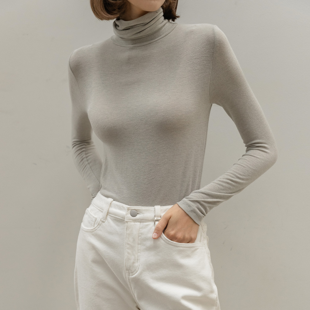BASIC WOOL TURTLENECK T-SHIRT (LIGHT GRAY) - 하고(HAGO)