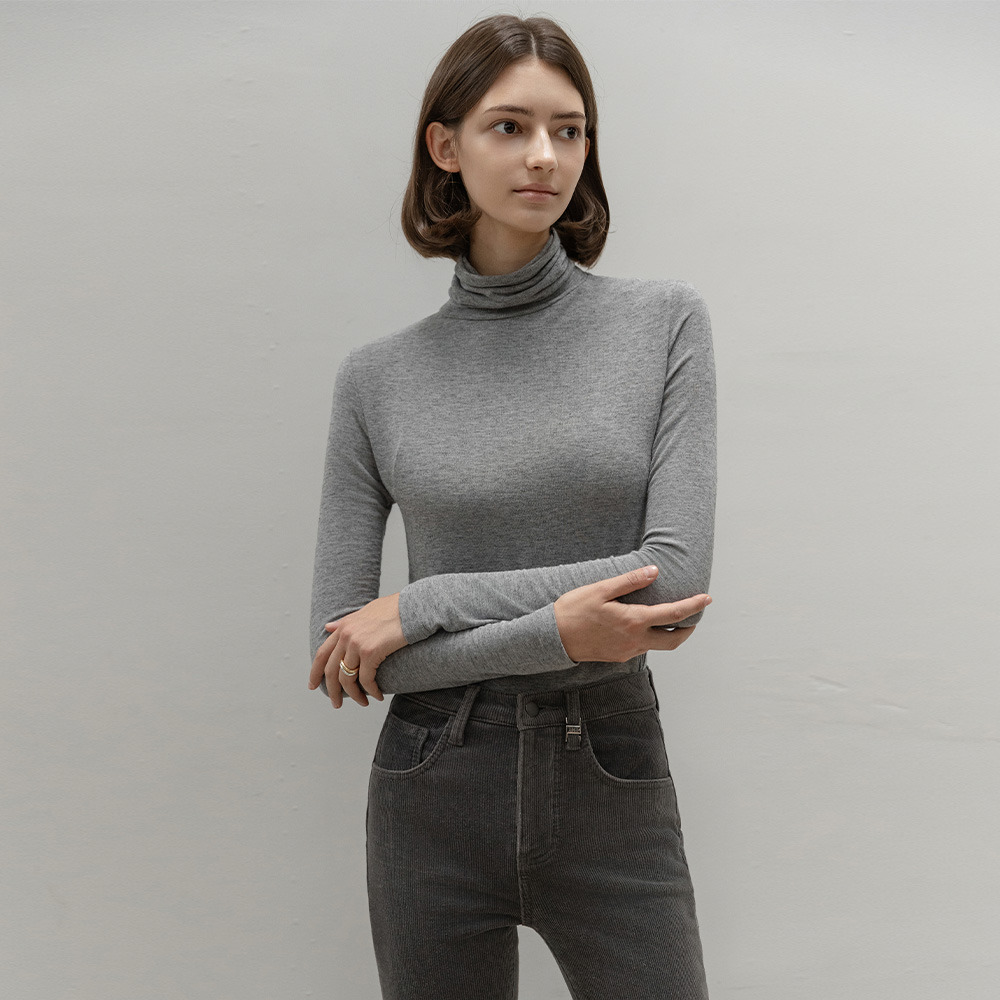 BASIC WOOL TURTLENECK T-SHIRT_NFTS4134 (MELANGE GRAY) - HAGO(하고)