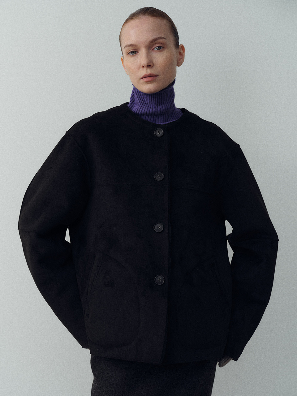 half suede mustang jacket_black - 하고(HAGO)