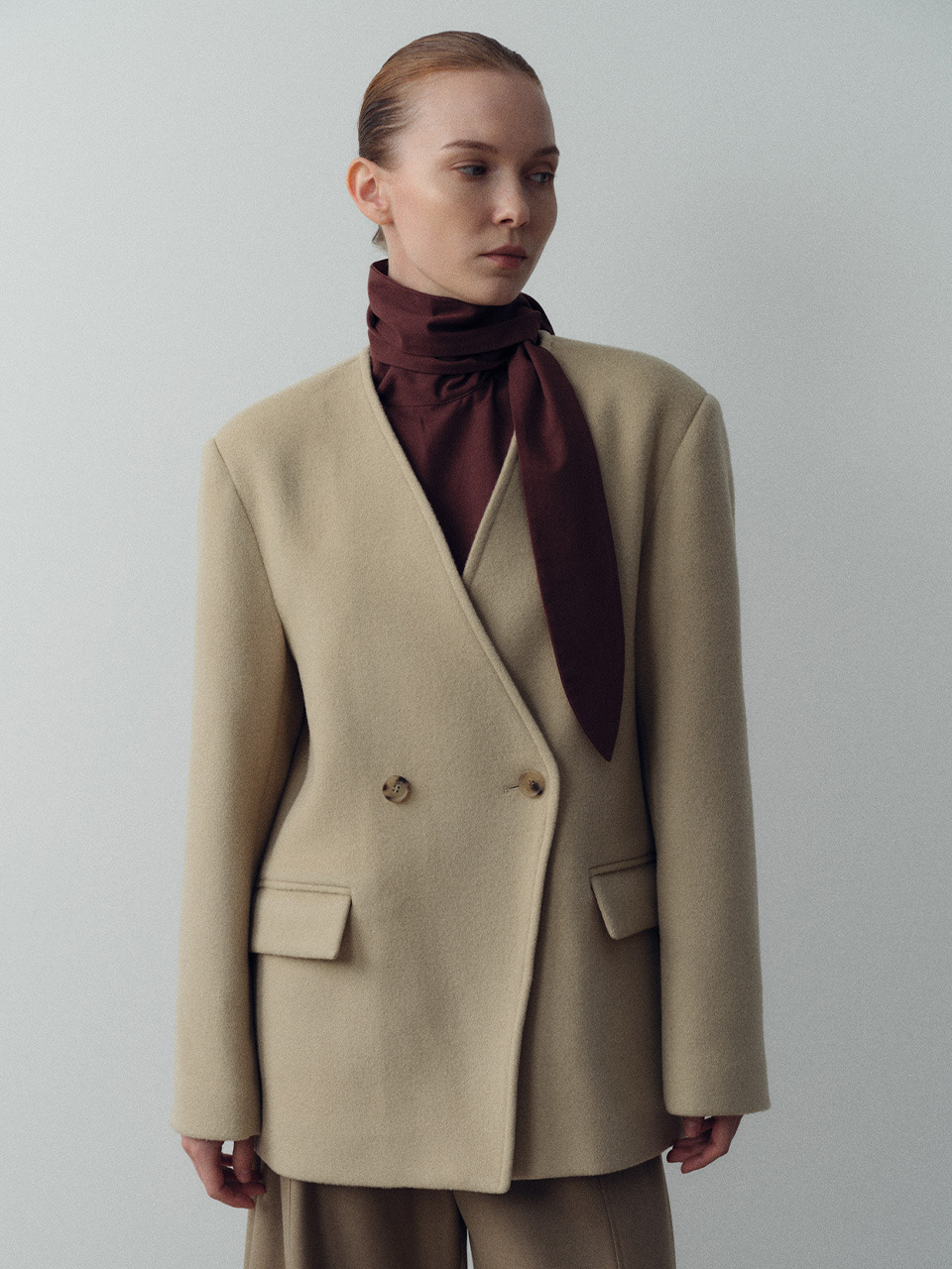 collarless wool jacket_beige - 하고(HAGO)