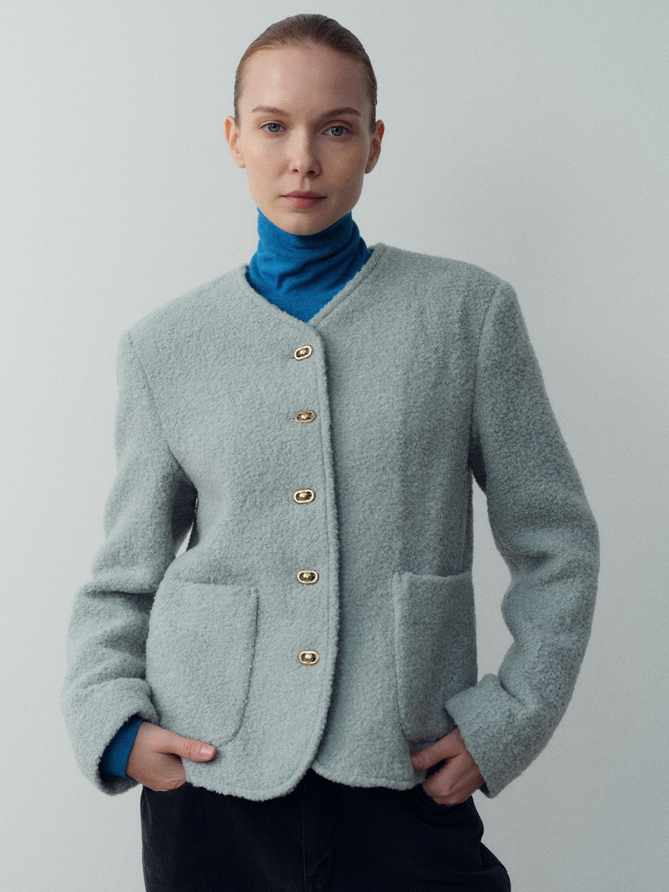 bookle buttoned tweed jacket_mint - 하고(HAGO)