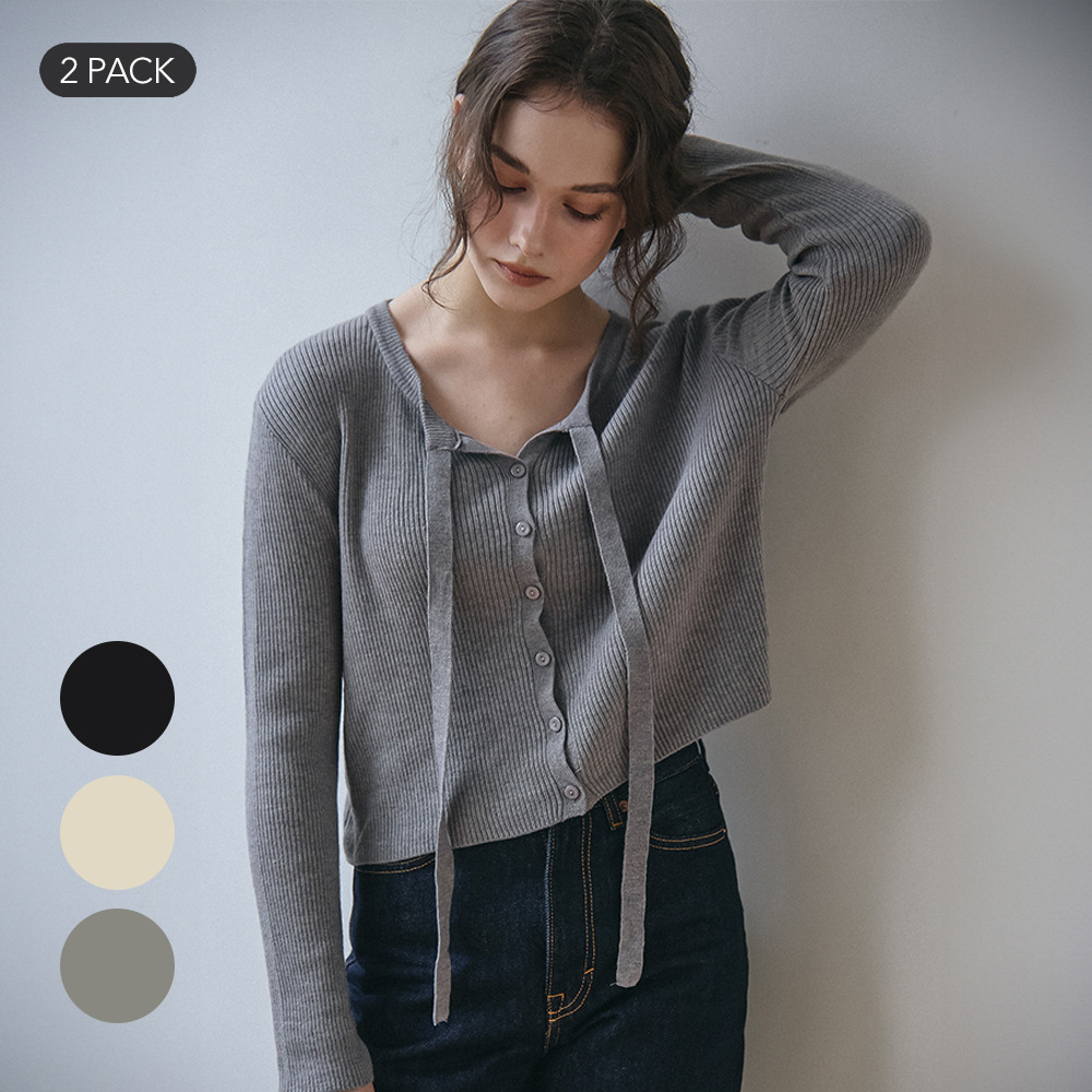 [25% 쿠폰][2PACK] RIBBON TIE KNIT CARDIGAN_3COLOR - HAGO(하고)