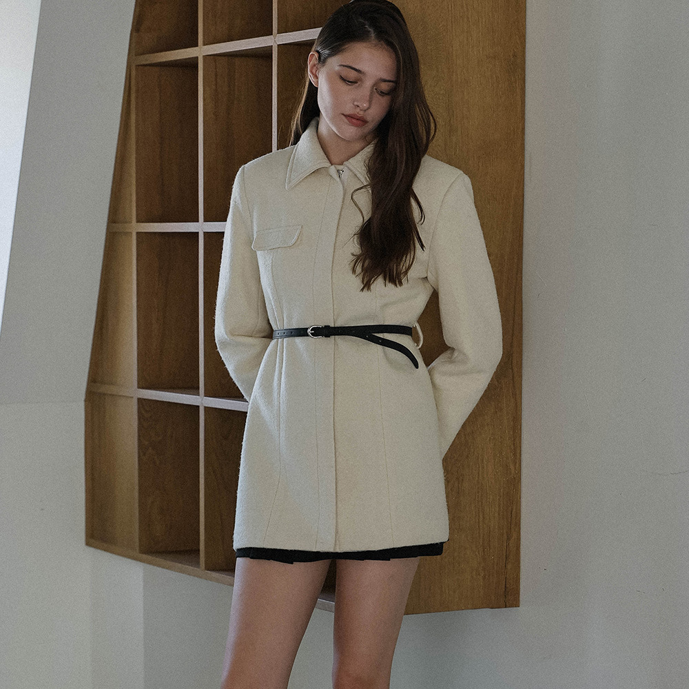 Belt Half Wool Jacket [Butter] - 하고(HAGO)