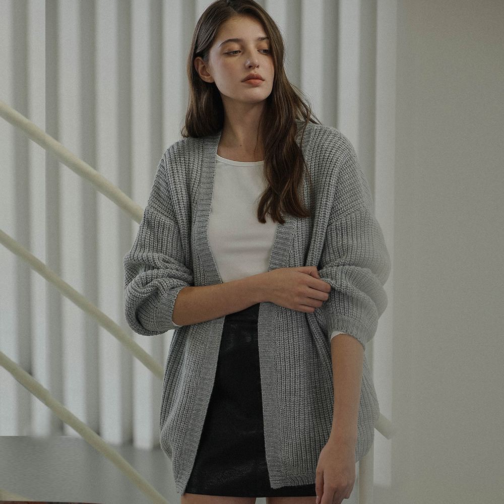 Balloon Sleeve Cardigan [Gray] - HAGO(하고)