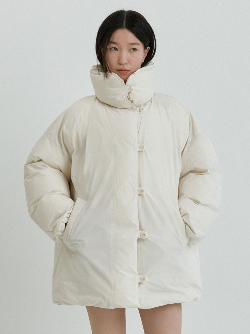 Duck Down Half Coat-Ivory - 하고(HAGO)