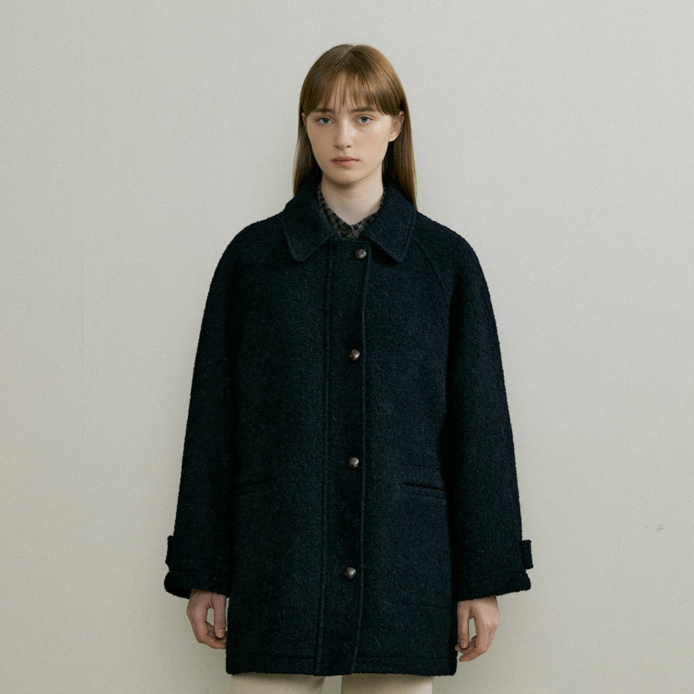 ALPACA BOUCLE HALF ZIPUP COAT - Navy - 하고(HAGO)