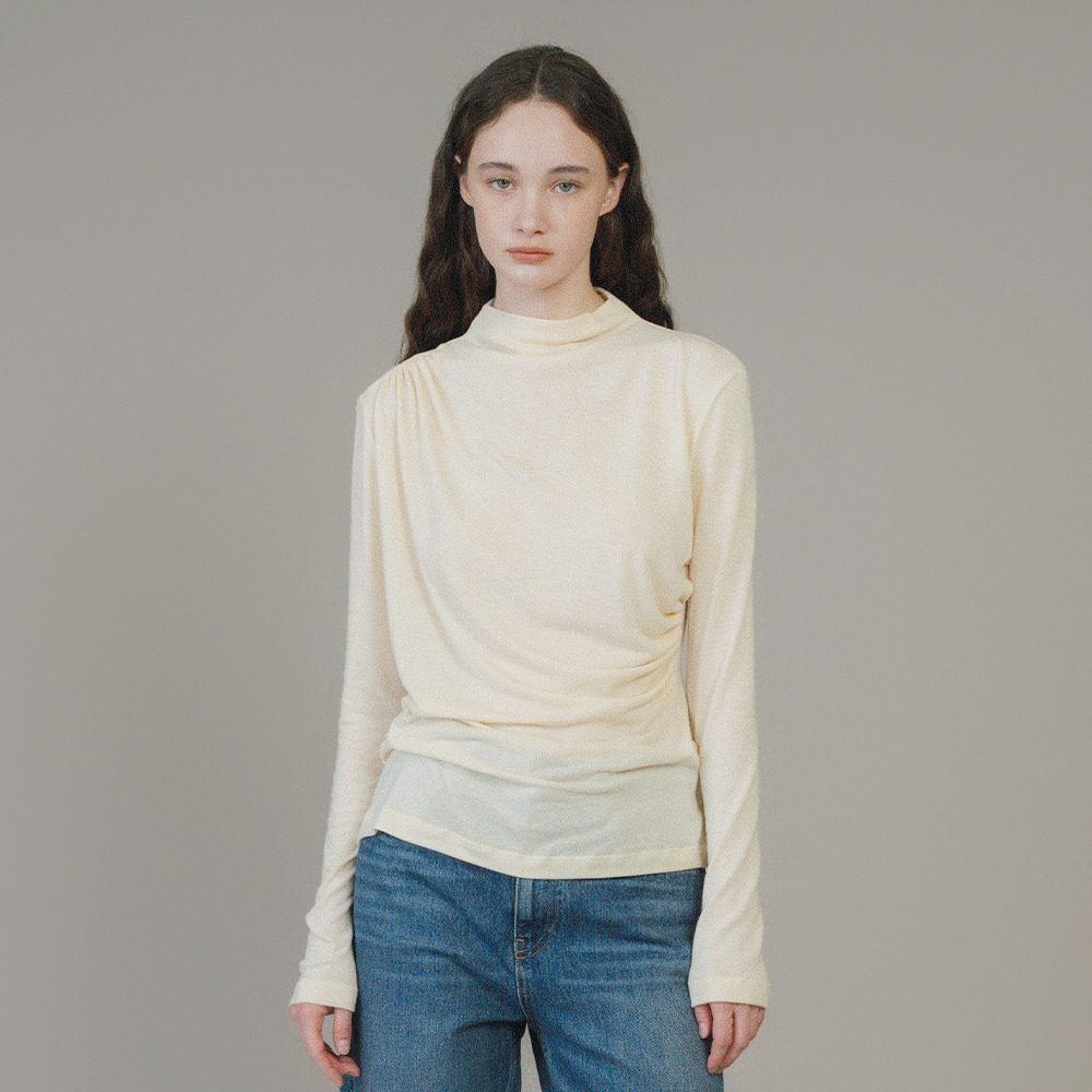 F Half Neck Shirring Long Sleeve_3colors - 하고(HAGO)