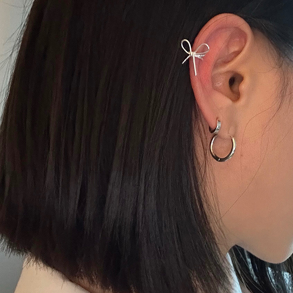 [925silver] Skinny ribbon earcuff (2set) - HAGO(하고)