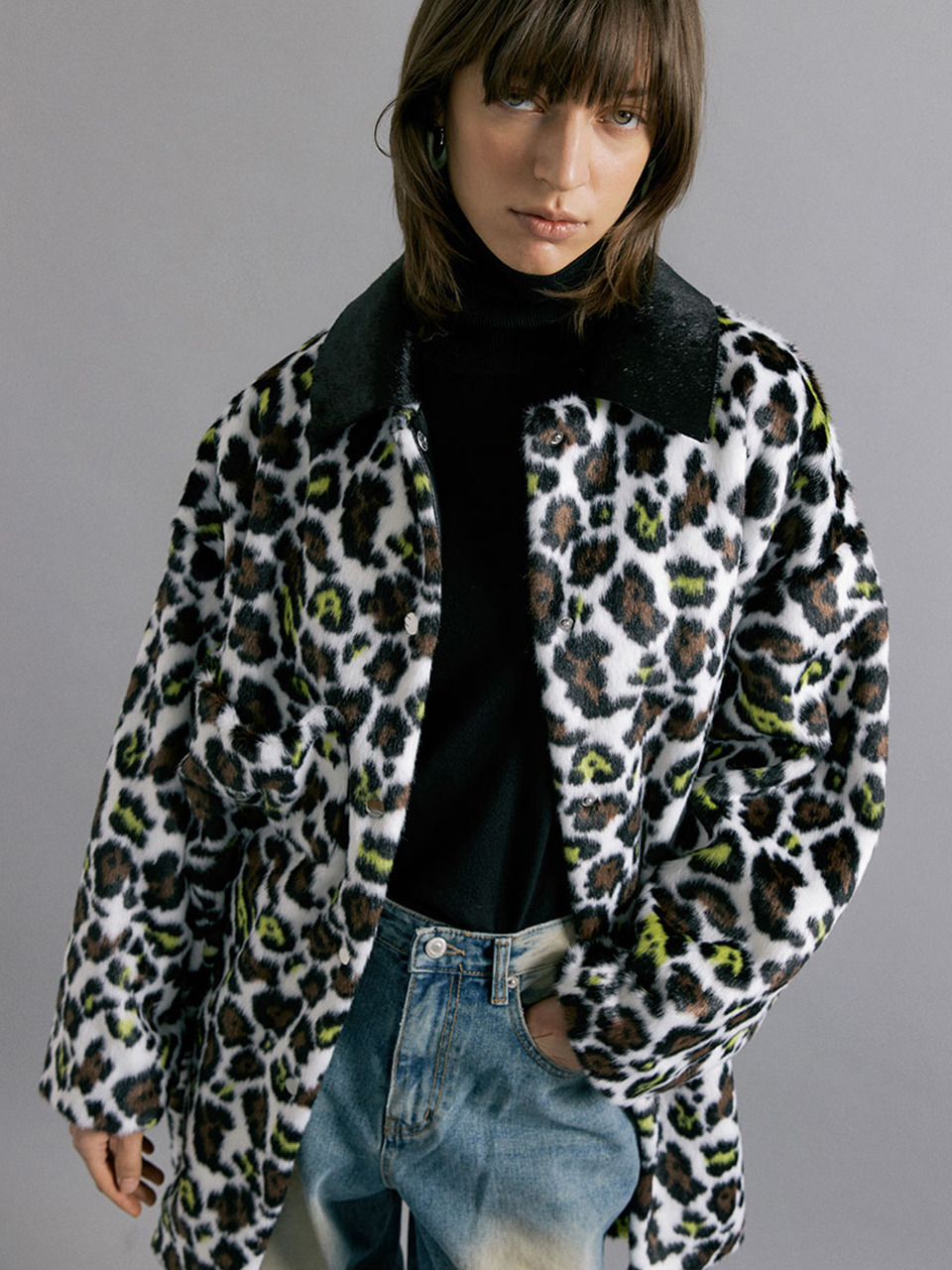 BELLA leopard half coat leopard - 하고(HAGO)