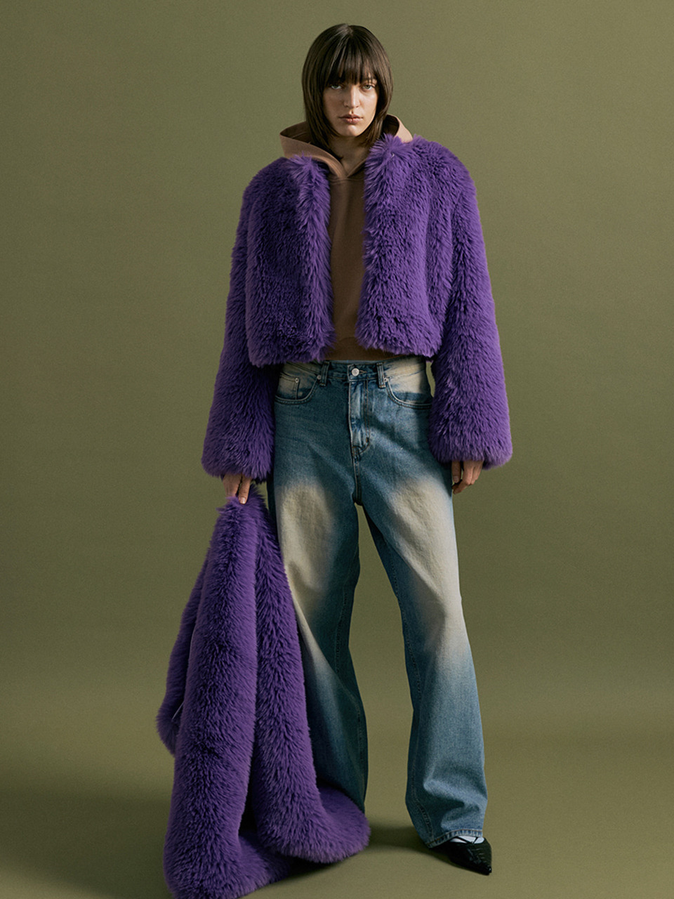 SUNNY cropped bulky fur jacket purple - HAGO(하고)