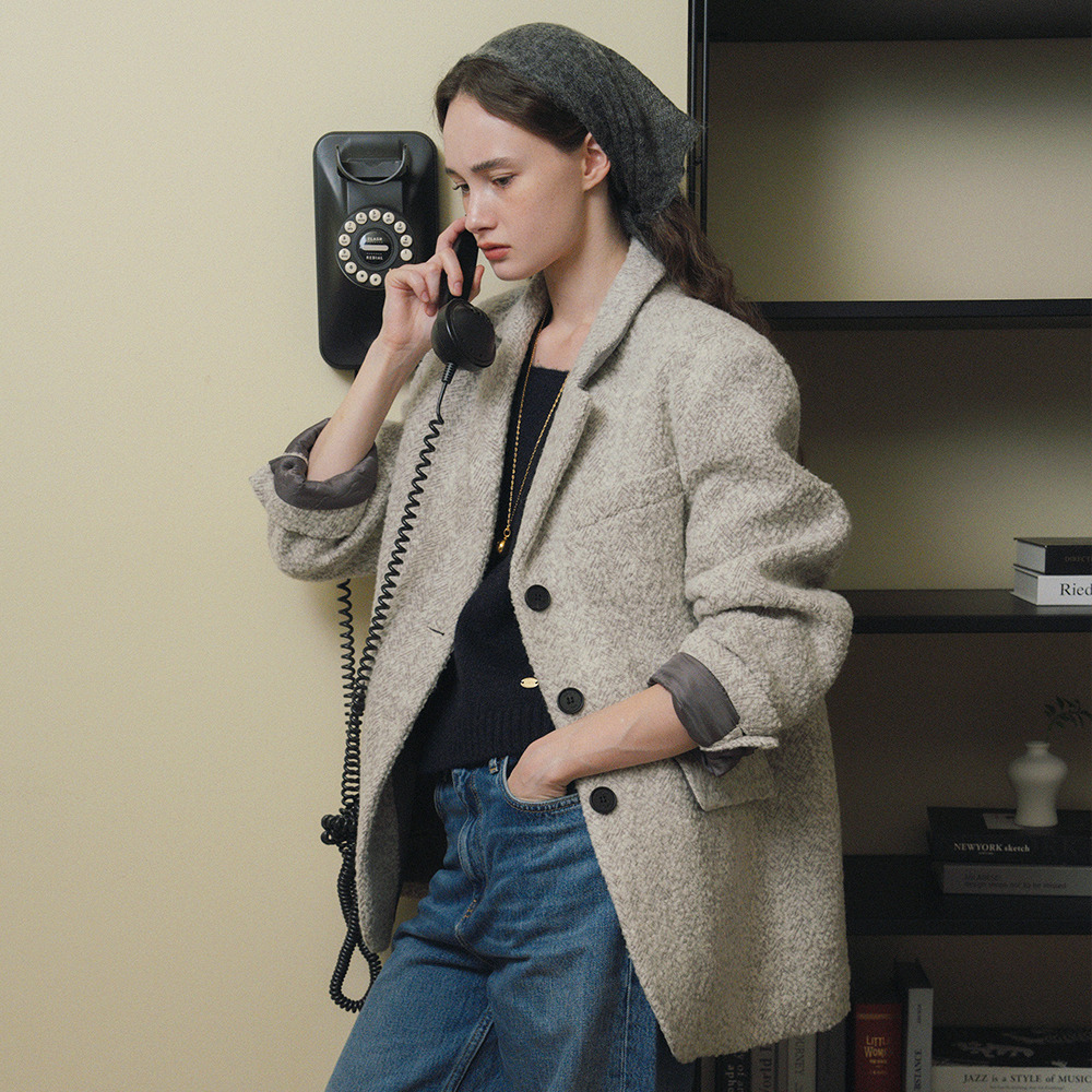 F Wool Boucle 3Button Blazer_Gray Herringbone - 하고(HAGO)