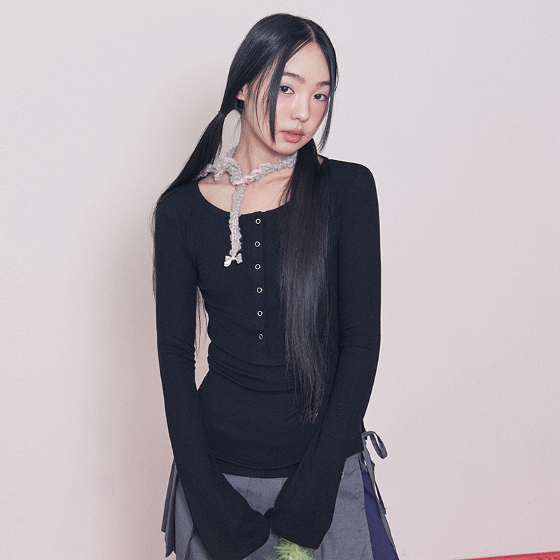 Button Bell Line Knit_Black - HAGO(하고)