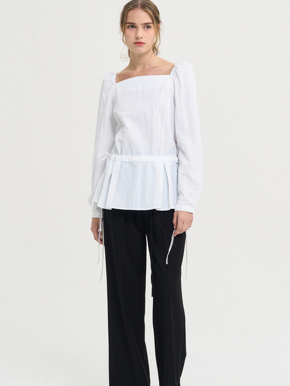 Square Neck String Blouse_Ivory - HAGO(하고)