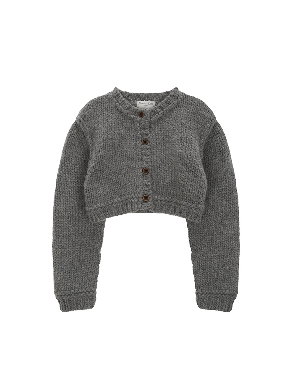HANDMADE BUTTON CROP CARDIGAN IN GREY - 하고(HAGO)