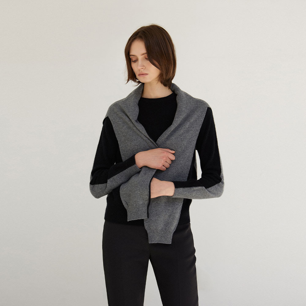 Two-tone Pullover Shawl Muffler Black - 하고(HAGO)