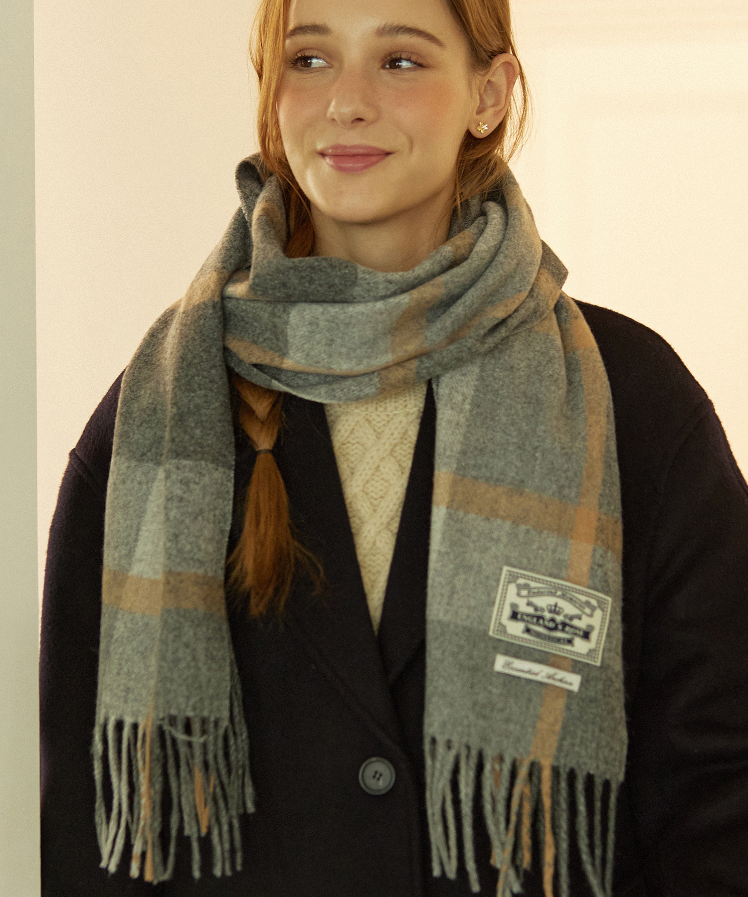 Holiday Check Blend Muffler - Grey Check - 하고(HAGO)