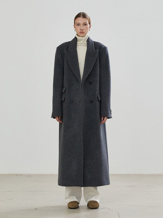 CASHMERE OVERFIT DOUBLE COAT - DEEP GRAY - 하고(HAGO)