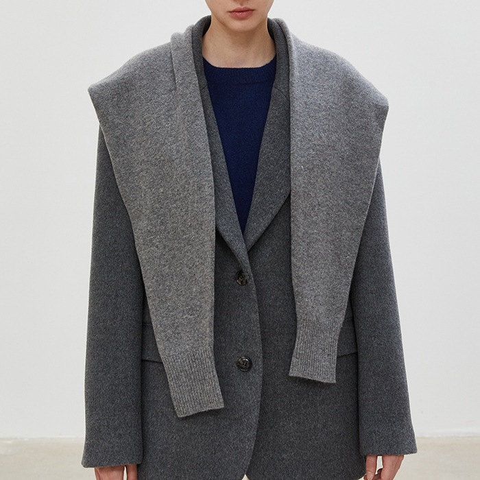 FINEWOOL HOODY MUFFLER - GRAY - 하고(HAGO)