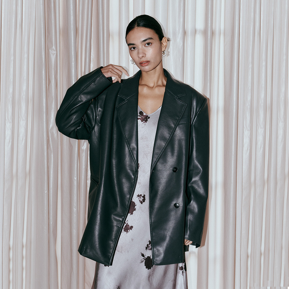 IT_Charcoal simple leather jacket - HAGO(하고)