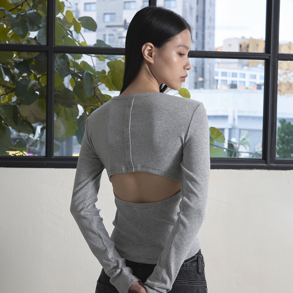 BACK BUTTON-UP TEE - GREY - HAGO(하고)