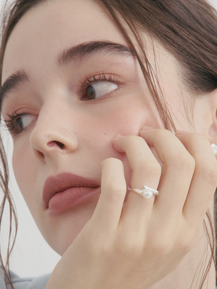 925 Silver Natural Pearl Round Square Open Ring - HAGO(하고)