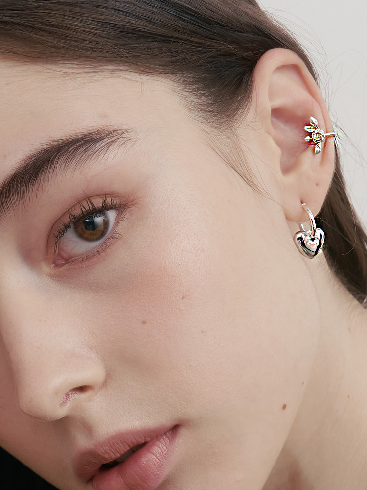 Matte Silver Blooming Rose Ear Cuff - HAGO(하고)