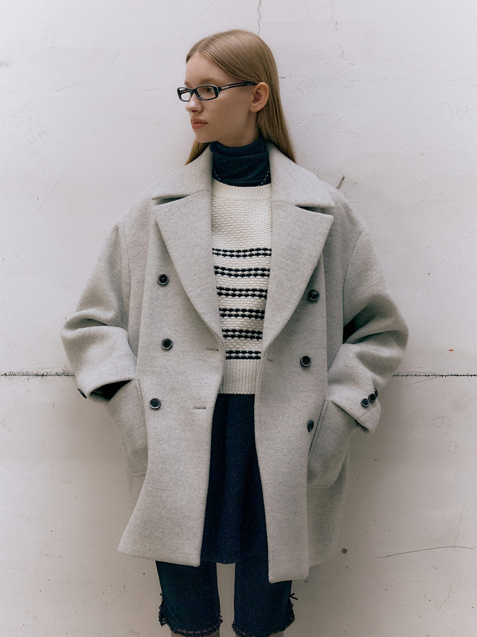 OVER-FIT DOUBLE HALF COAT (oat gray) - 하고(HAGO)