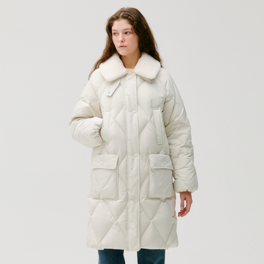 fur collar padding coat - ivory - 하고(HAGO)