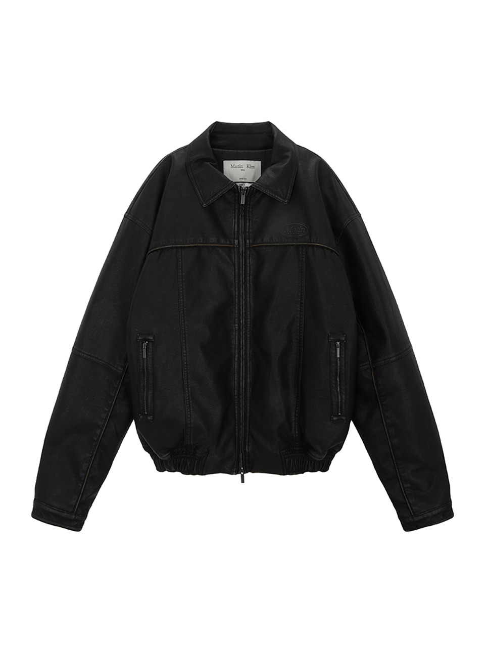 PIPING LEATHER BOMBER JUMPER FOR WOMEN IN BLACK - 하고(HAGO)