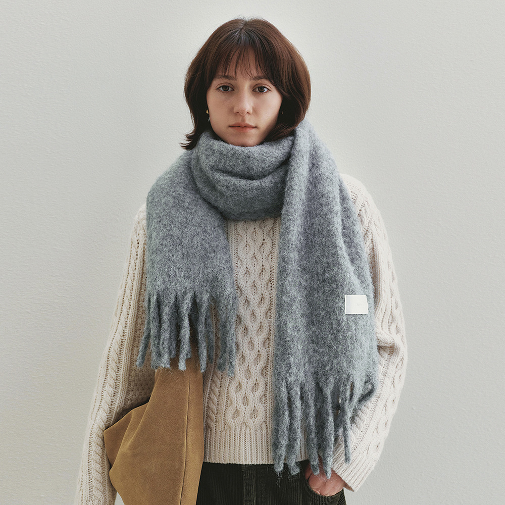 Chunky Tassle Wool Muffler (Gray) - 하고(HAGO)