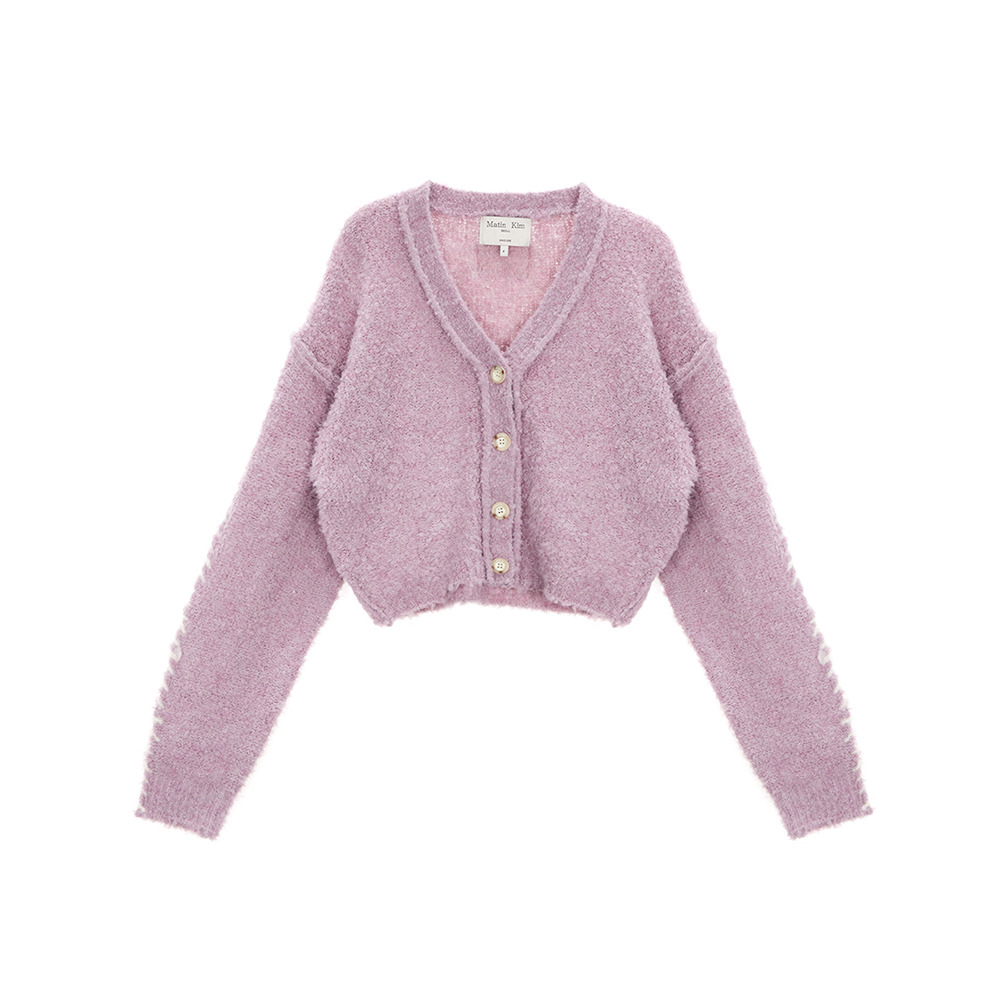 SLEEVE STITCH CROP BOUCLE CARDIGAN IN LILAC - HAGO(하고)