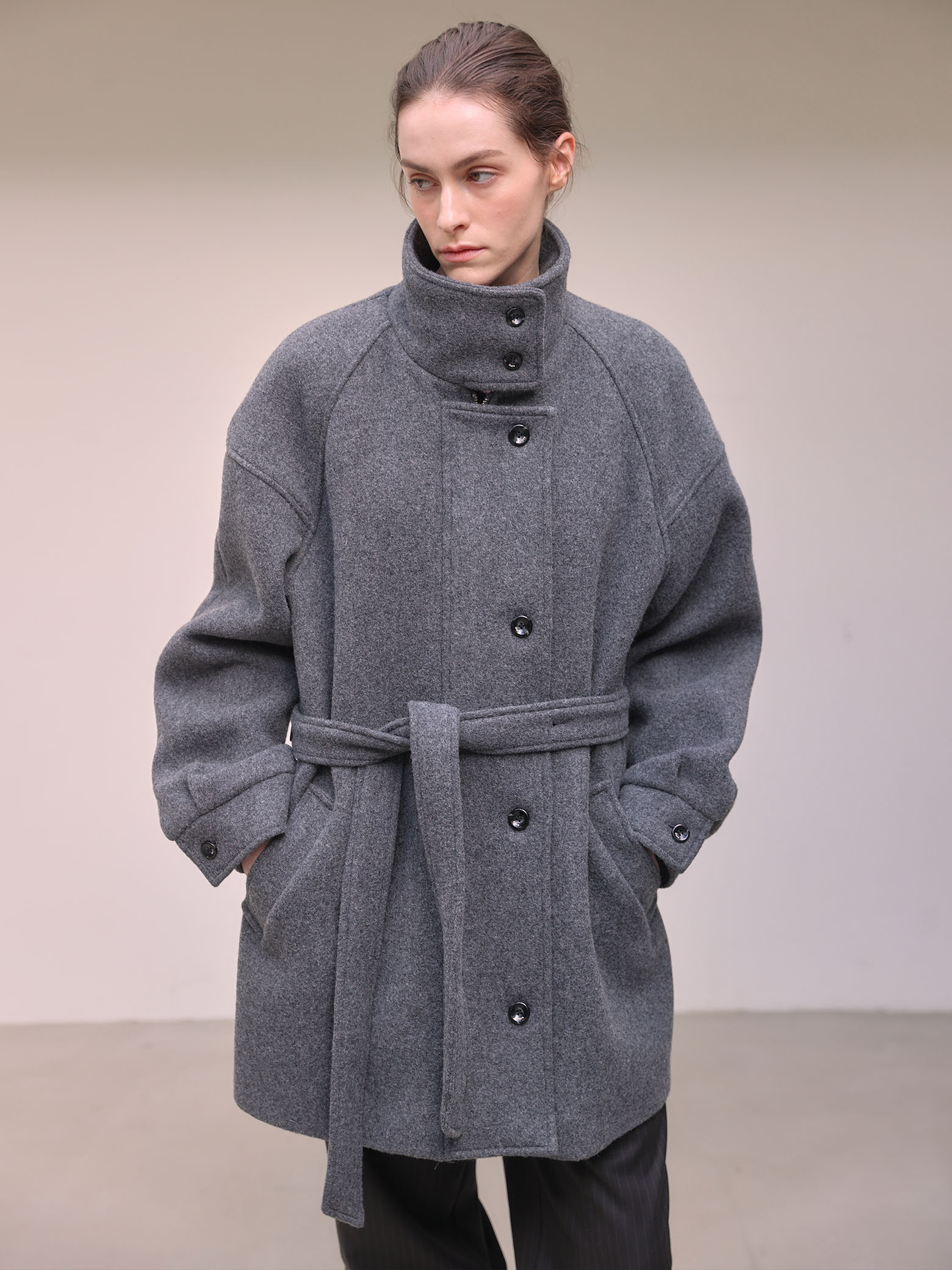 Belt wool coat [ Gray ] - 하고(HAGO)