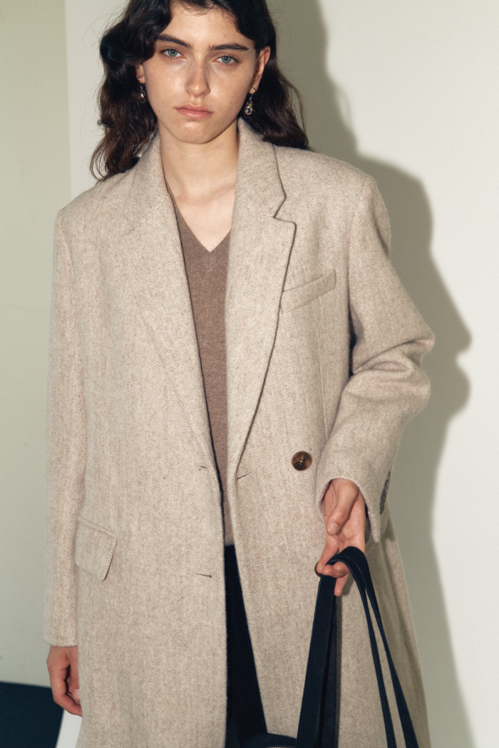 Alpaca Wool Double Coat - Oatmeal - HAGO(하고)