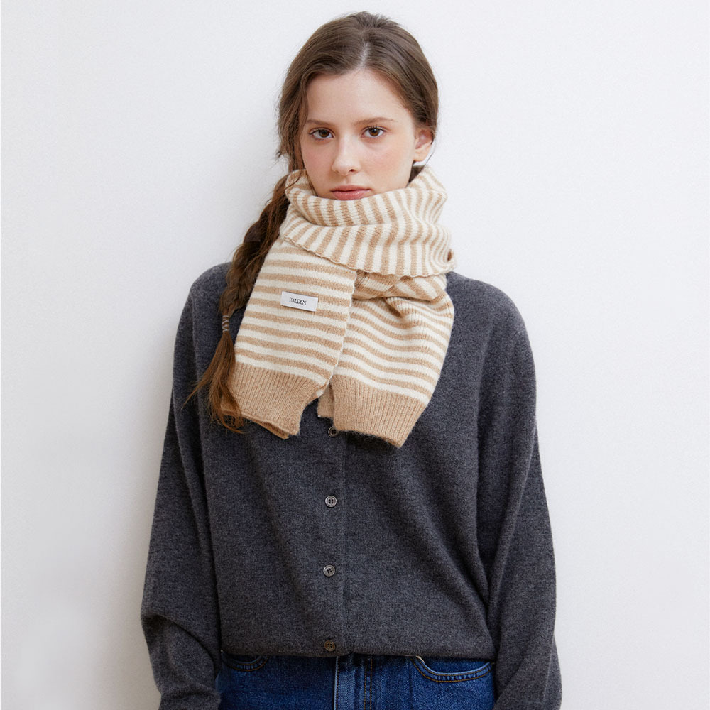 basic stripe knit muffler (M040_beige) - HAGO(하고)
