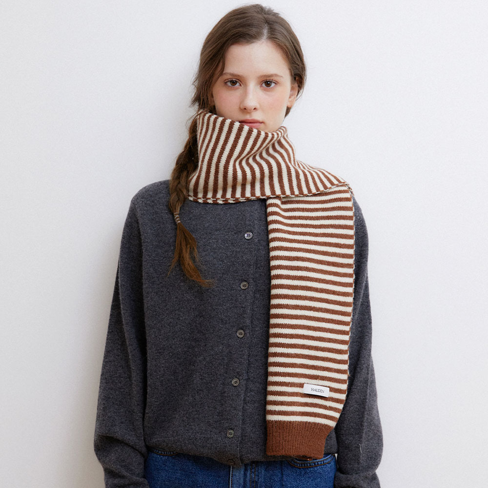 basic stripe knit muffler (M040_brown) - 하고(HAGO)