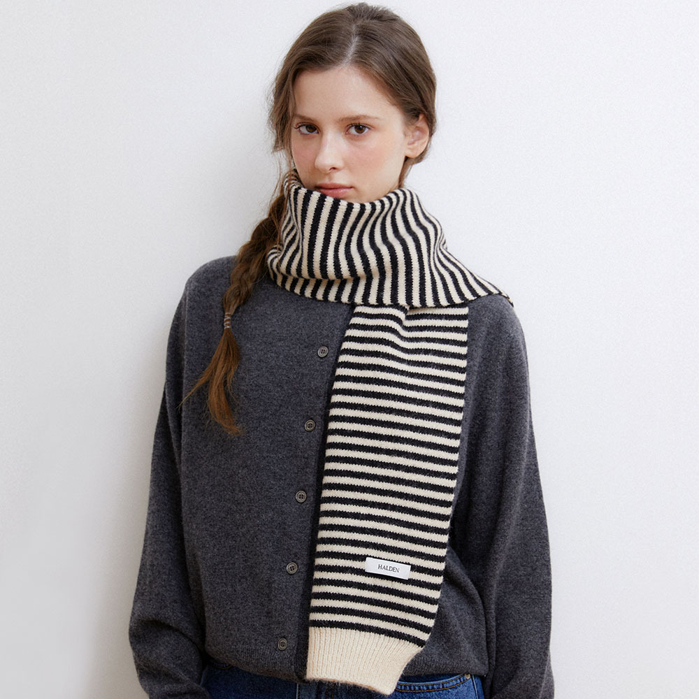 basic stripe knit muffler (M040_black) - 하고(HAGO)