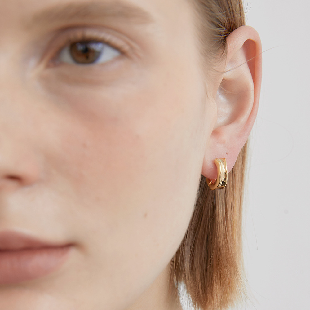 wave ring one touch earrings (E042_gold) - 하고(HAGO)