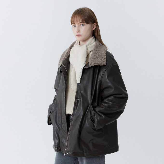 Fluffy Neo Leather Jacket (Brown) - HAGO(하고)