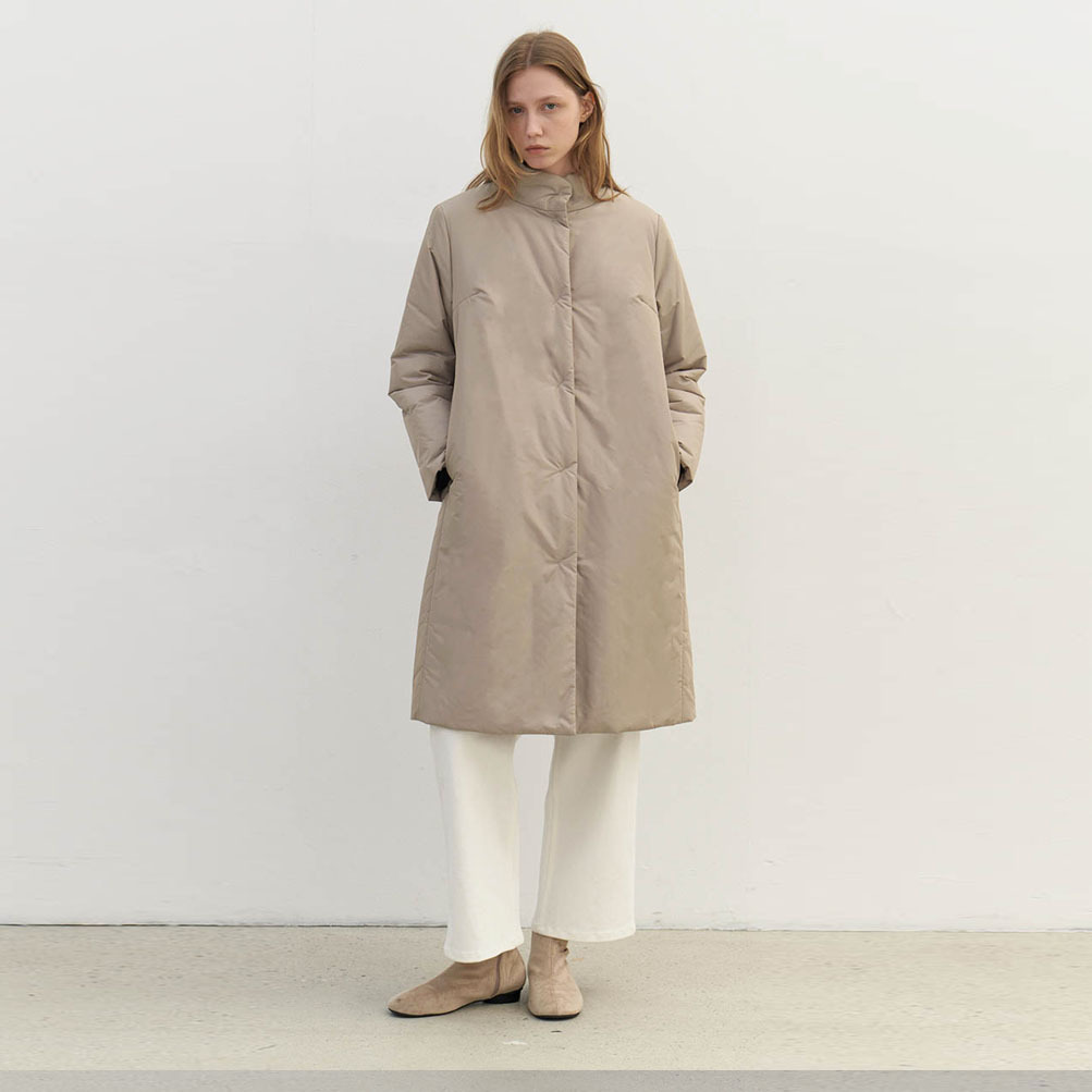 recycle belted padding coat-beige - 하고(HAGO)