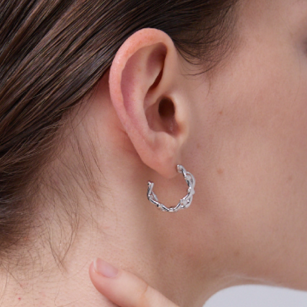 Multi Hash Tag Large Hoop Earrings (Silver) - HAGO(하고)