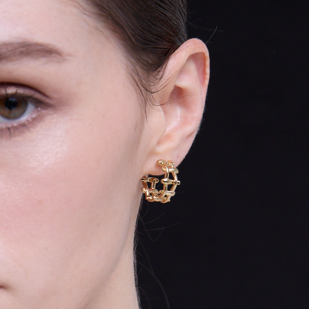 Multi Hash Tag Large Hoop Earrings (Gold) - HAGO(하고)