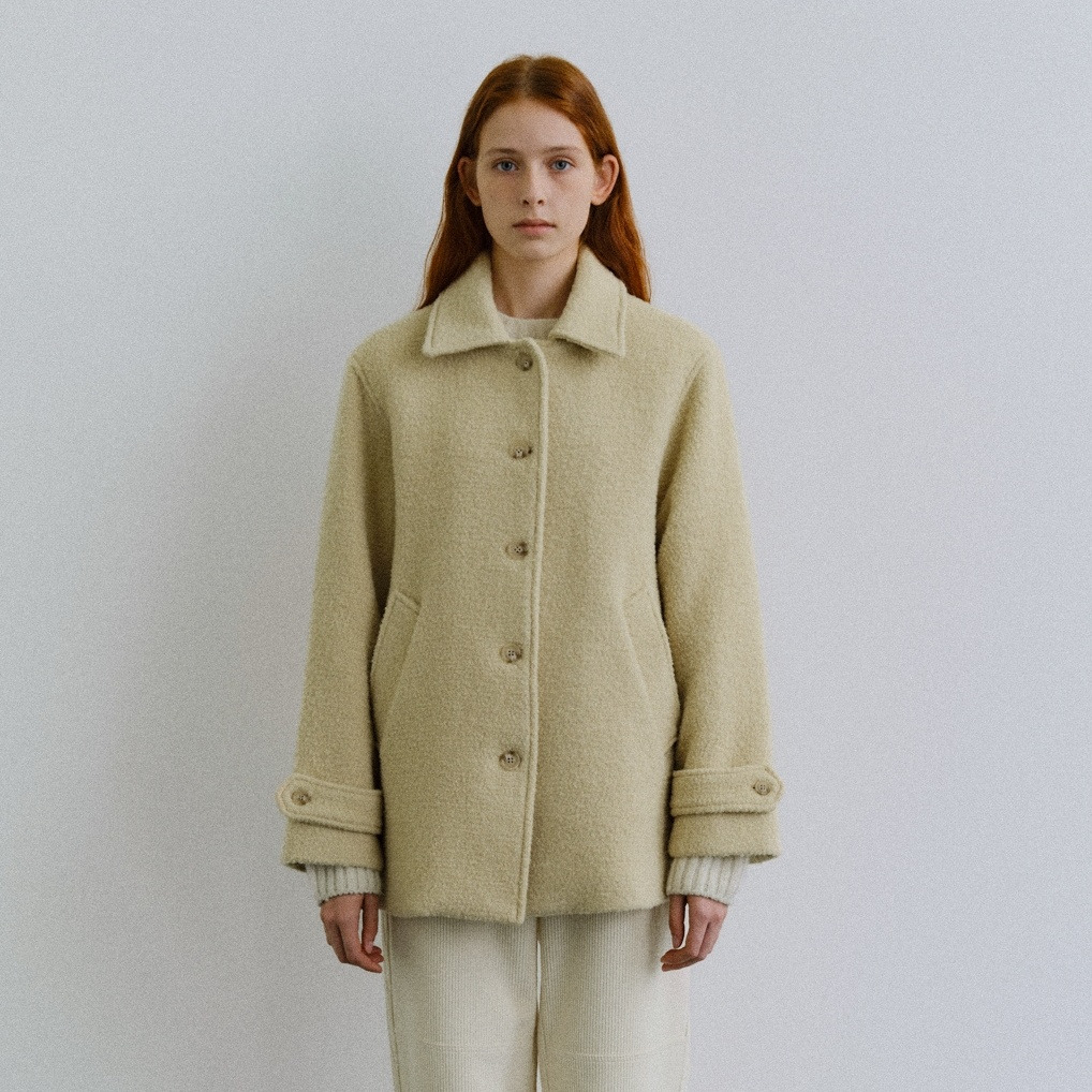 Boucle Wool Half Coat(Butter) - 하고(HAGO)