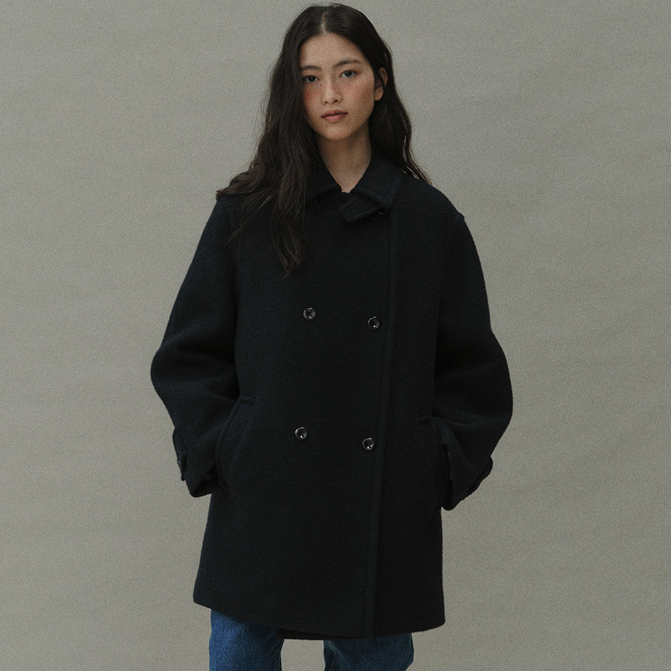 wool boucle overfit peacoat (navy) - 하고(HAGO)