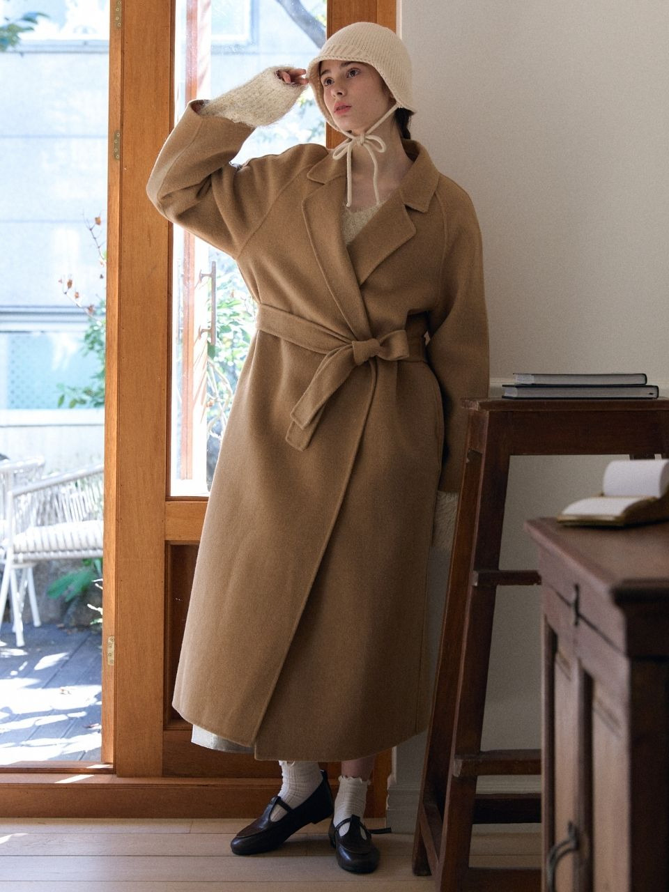 raglan buttonless handmade long coat_beige - HAGO(하고)