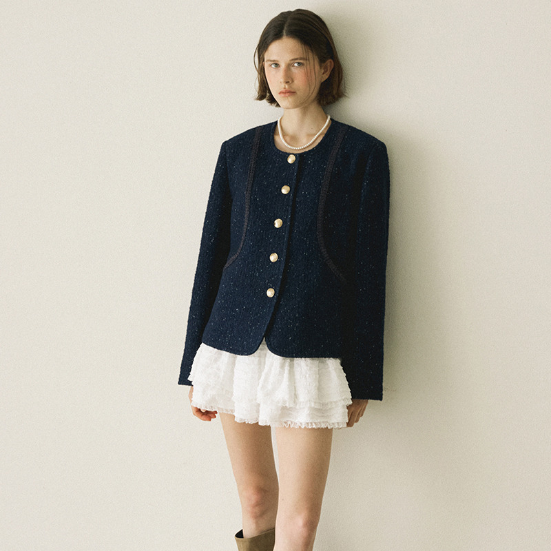 WOOL BOUCLE COAT - NAVY - 하고(HAGO)