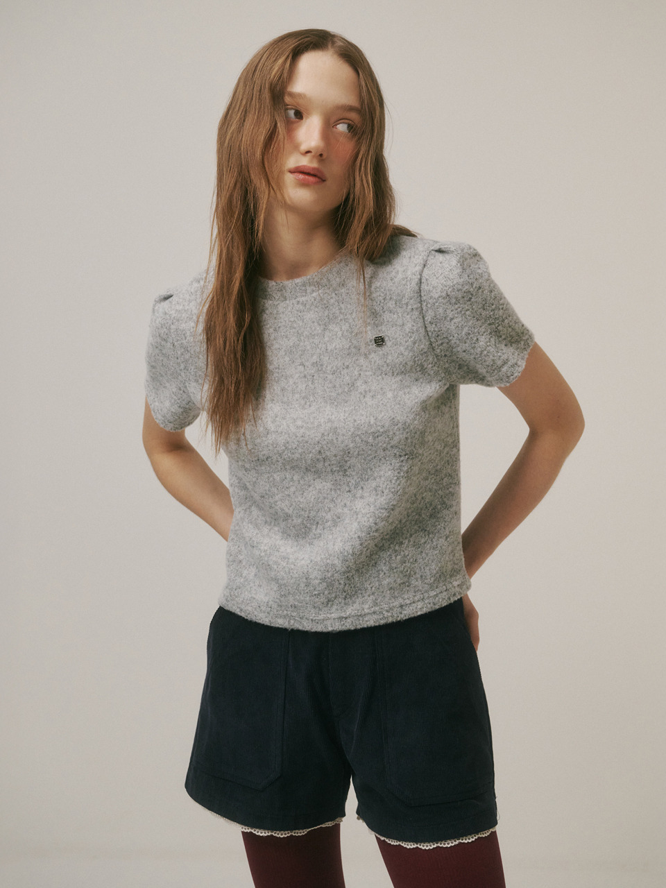 ANGORA SHORT-SLEEVED PUFF T-SHIRT_GRAY - HAGO(하고)