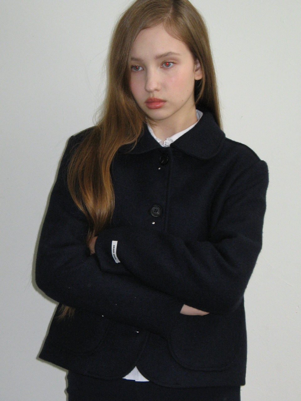 STUD WOOL SHORT COAT_NAVY - 하고(HAGO)