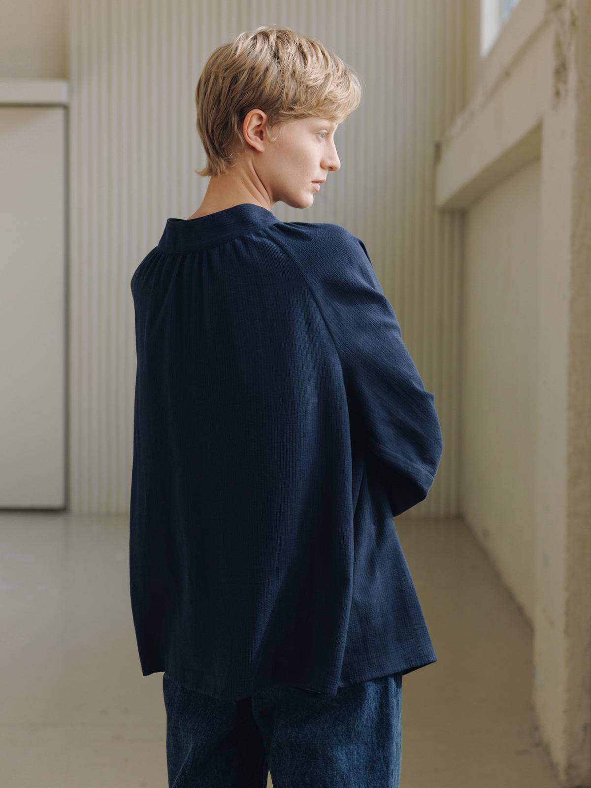 soft shirring shirt (deep blue) - HAGO(하고)