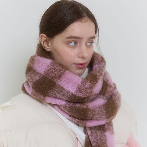 WINTER BREEZE CHECK MUFFLER_PINK - 하고(HAGO)